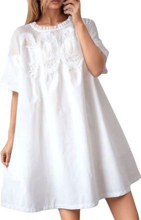 Generic Robes amincissantes 2026 - Couleur unie - Bouton - Poche pliss&eacute;e - Robe chemise ample, blanc, 3XL