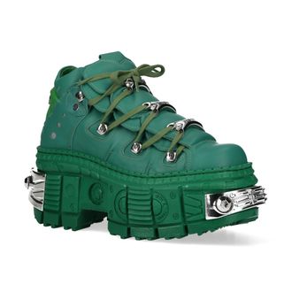 New Rock M-106WALL-C29 Gothic-Stiefeletten aus metallisch gr&uuml;nem Leder