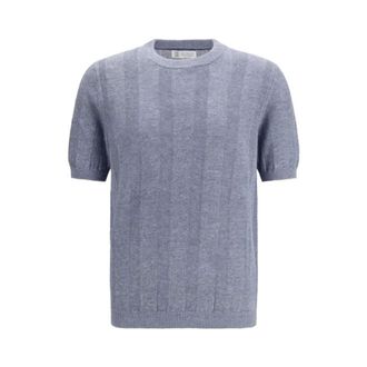Brunello Cucinelli Homme, Pulls, Bleu, Taille: XL Linen Crewneck T-Shirt