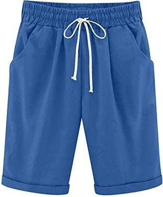 Generic Bermuda Femme Ete Fluide en Lin Short De Sport Chic Large Fluide Pas Cher Shorts et Bermudas Habillé Femmes Grande Taille Élastique avec Poches Confor