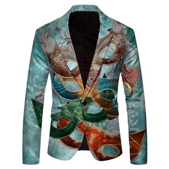 Generic Veste pour homme - Imprim&eacute; multicolore - Costume de carnaval - Blazer - Coupe ajust&eacute;e - Motif amusant - Veste de costume d&eacute;contract&eacute;e - Veste &agrave; un bou