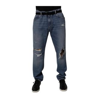 Dolce & Gabbana Homme, Jeans, Bleu, Taille: 3XL Jean Droit en Denim Bleu Tattered