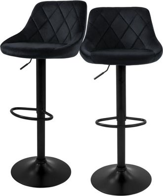 ML Design Barhocker 2er Set, Bezug aus Samt, Schwarz, Gepolsterter Barstuhl mit R&uuml;ckenlehne und Fu&szlig;st&uuml;tze, Tresenhocker h&ouml;henverstellbar 62-82 cm, 360&deg;