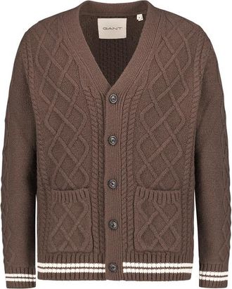 GANT Herren Cardigan braun Lammwolle unifarben