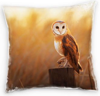 Paul Sinus Art Tiere, Eule, Sonnenuntergang, braun, orange Deko Kissen 40x40cm für Couch Sofa Lounge Zierkissen - Dekoration zum Wohlfühlen