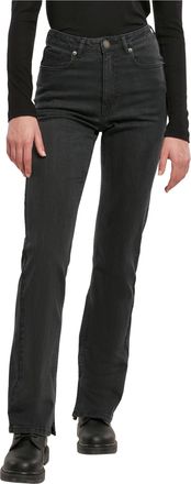 Urban Classics Damen Hose Ladies Highwaist Straight Slit Denim Pants Black Washed 34