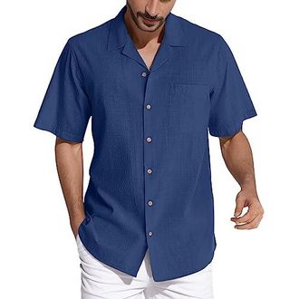 Generic Chemise en lin blanc pour homme T-shirt blanc en coton et lin pour le Royaume-Uni T-shirts &agrave; manches courtes pour homme T-shirt d&eacute;contract&eacute; grand t-sh