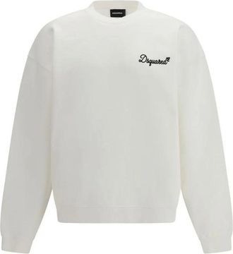 Dsquared2 Homme, Sweatshirts et sweats &agrave; capuche, Blanc, Taille: 2XL SweaT-shirt en coton avec col ras du cou c&ocirc;tel&eacute;