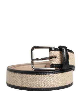 Dolce & Gabbana Men Beige Woven Leather Metal Buckle Belt Linen Calf