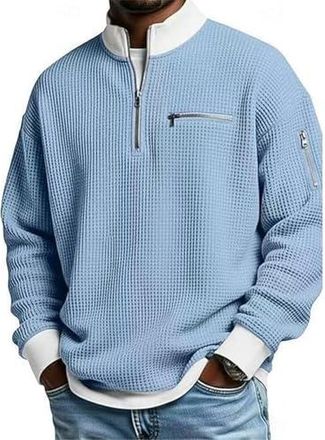 Generic Pull l&eacute;ger &agrave; manches longues et col zipp&eacute; pour homme, bleu, XXL