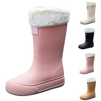 Generic Chaussures de pluie mi-mollet &agrave; enfiler pour femme, bottes de pluie dhiver chaudes avec doublure en peluche, amovibles et lavables, imperm&eacute;ables, anti