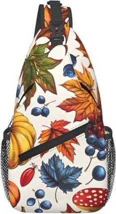 Generic Sacoche Port&eacute; &eacute;paule &Eacute;rable dautomne, champignons, citrouille, citrouille Antivol Sac De Poitrine Multifonction Sac DEpaule pour &eacute;cole Homme Femme