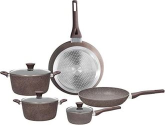 Tognana Royal Rosestone Set Töpfe und Pfannen, 8-teilig, 2 Pfannen mit 1 Griff 24/28 cm, 1 Kasserolle mit 1 Griff 16 cm, 2 Kasserollen mit 2 Griffen 20/24 cm,