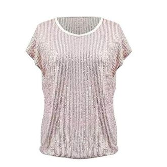 Generic Haut &agrave; paillettes argent&eacute;es pour femme, haut sans manches, couleur unie, d&eacute;bardeur d&eacute;contract&eacute; &agrave; paillettes, t-shirt de soir&eacute;e, coupe ample, chemisier