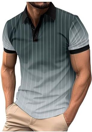 Generic Polo &agrave; manches courtes pour homme - D&eacute;contract&eacute; - Patchwork ray&eacute; - Chemises de vacances, Noir, XXL