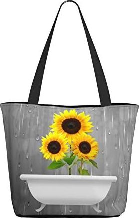 AOOEDM Tournesols dans un sac &agrave; provisions pour femme avec baignoire blanche 13 x 11 x 7 po. Le cadeau parfait pour la Saint-Valentin. Cest de la Saint-Valen