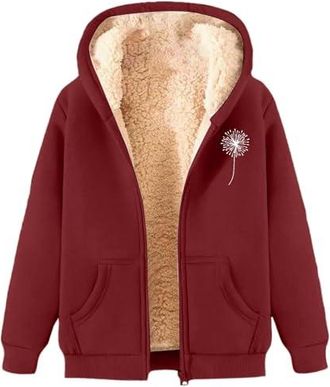 Generic 2026 Vestes dhiver B en velours &eacute;pais chaud de couleur unie cardigan Sherbet Sweat &agrave; capuche zipp&eacute; pour femme, bordeaux, XXL