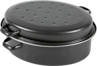 Krüger Krüger Gansbräter in schwarz aus Chrom, Emaille, weiß, 38 cm