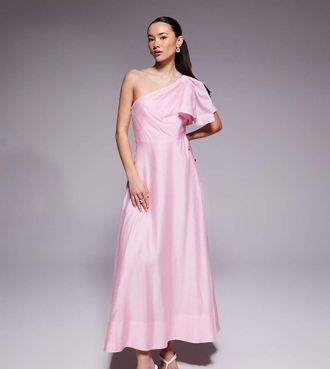 Forever New Midikleid aus Leinen in Rosa mit One-Shoulder-Tr&auml;ger
