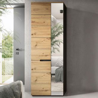 ebuy24 Ebuy24 - Armoire de rangement 1 porte ch&ecirc;ne d&eacute;cor - Miroir - Dimensions 65x37x190 cm - Panneaux de particules effet ch&ecirc;ne et gris