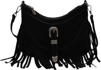 Generic Sac &agrave; bandouli&egrave;re vintage en cuir synth&eacute;tique - Grande capacit&eacute; - Couleur unie - D&eacute;contract&eacute; - Pour les voyages, les rendez-vous - Travail, Noir, 10.6