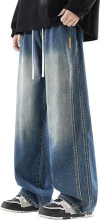 Generic Jean Homme Jeans Homme Jean Homme Regular Confortable Classique Ample Drap&eacute; Fluide Entrejambe Confortable - Coupe Large A&eacute;r&eacute;e Id&eacute;ale pour Tenues Casua