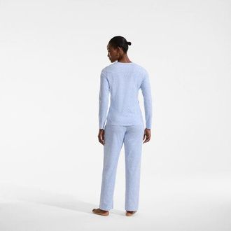 Lands End Gemustertes Pyjama-Set aus Baumwoll-Jersey, Damen, Gr&ouml;&szlig;e:44-46 regular, Blau, Elasthan/Baumwoll-Mischung, by Lands End