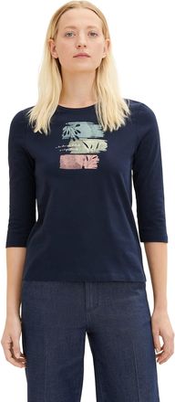 Tom Tailor Damen 1035766 T-Shirt mit Print, 10668 - Sky Captain Blue, L