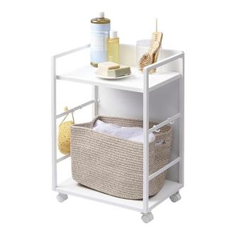 Yamazaki Tableware 4810 Tower Chariot de Stockage Semi-fermé à 2 étages, Blanc, Acier/Nylon, Minimaliste, 42 x 32 x 60 c m