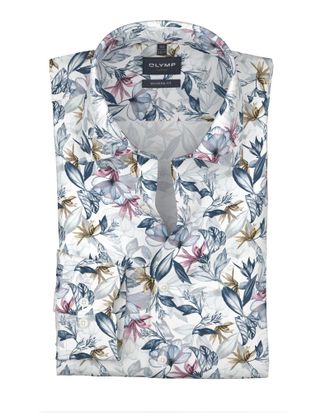 Olymp Luxor, Modern Fit, Baumwollhemd mit floralem Print und Kentkragen in