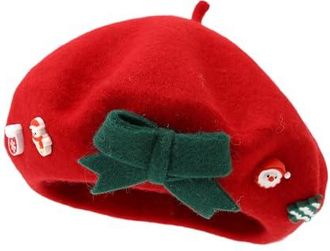 Generic Chapeaux de No&euml;l pour femme - Chapeau r&eacute;tro tendance avec noeud | B&eacute;ret de No&euml;l en laine chaude - Pour f&ecirc;te dhiver, vacances, Thanksgiving, Nouvel An,