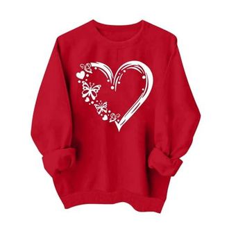 Generic Sweat &agrave; capuche &agrave; manches longues et col rond pour femme Motif lettre de Saint-Valentin 2026, Rouge, XXL