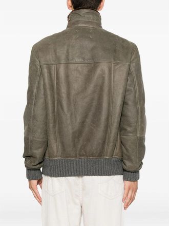 Brunello Cucinelli Shearling-Trimmed Leather Jacket - Green