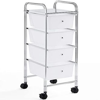 Yaheetech Caissons de Rangement Tour de Rangement Chariots à roulettes avec 4 tiroirs Mobile en Plastique et 1 étagère, Stockage pour Bureau Chambre 32 x 36,5 x