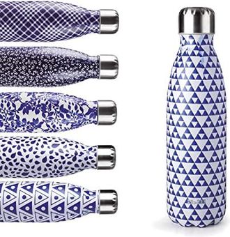 Ibili Thermokanne Mosaic, Blau, 500 ml, Edelstahl 18/10, Doppelwand, wiederverwendbar