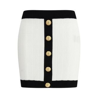 Balmain Gerippter Strick Minirock mit Goldkn&ouml;pfen - - Skirts - Damen - Wei&szlig; - XS
