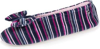 Isotoner Chaussons pantoufles Ballerines femme ultra confortables, en coton biologique et semelle en cuir, détail grand noeud