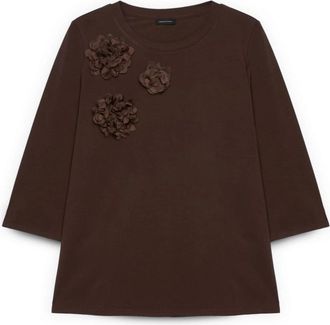 Fiorella Rubino Femme, Tops, Brun, Taille: 38 FR T-shirt en jersey avec appliqu&eacute;s floraux