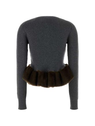 Stella McCartney Faux-Fur Trim Peplum Sweater - Grey