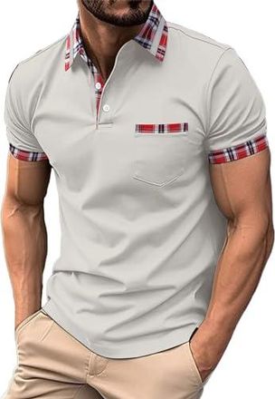 Generic Polo en coton pour homme, chemise habill&eacute;e &agrave; manches courtes, t-shirt Henley &agrave; bouton 1/4 avec poche de poitrine, confortable, coupe d&eacute;contract&eacute;e, cou