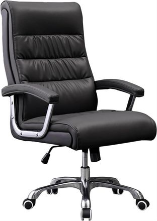 Generic Bürostuhl, Drehstuhl aus echtem Leder, Schreibtischstuhl für das Homeoffice mit Höhen- und 120°-Rückenlehnenverstellung (schwarz)