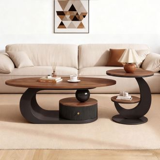 Generic Couchtisch 2er-Set freistehende Wohnzimmer-Couchtische Moderne ovale Satztische mit Schubladen und Stauraum Gro&szlig;er Couchtisch aus Holz for Wohnung/Hau