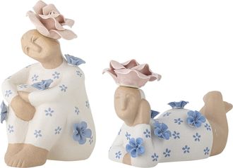 Bloomingville Floriella Deko, Blau, Steingut, L17xH11,5xB7,5/L13,5xH17xB9 cm, 2er-Set