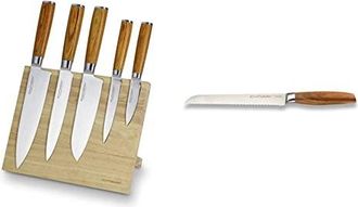 Echtwerk Echtwerk Damastmesser Set 6 Teilig, Holz, Silber, 21,5 x 12,5 x 35,7 cm, 6-Einheiten(5 Messer + Messerblock) & Edition aus hochwertigem Stahl, Brotmes