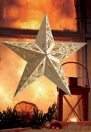 Bonetti LED Stern aus Holz | mit 10 LED&acute;s beleuchtet | kabellos | Fernbedienung | 40 cm / 52 cm | verschiedene Muster | Fensterstern | Holzstern | Adventsster