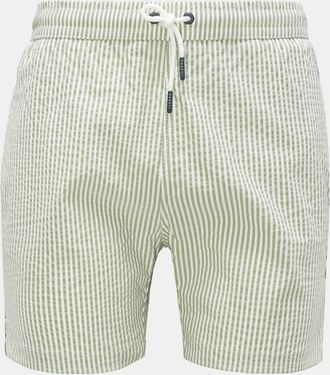 04651/ Herren - Seersucker Badeshorts grün/weiß gestreift