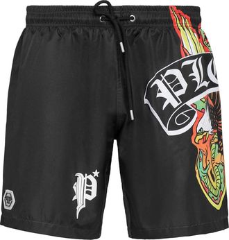 Philipp Plein Homme, Maillots de bain, Noir, Taille: S Pantalon de Plage avec Patchs Tatouage