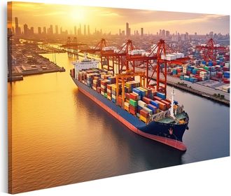 Islandburner Bild auf Leinwand Frachtschiff Sonnenuntergang Hafen Skyline Stadt Panorama Bilder Wandbilder Poster