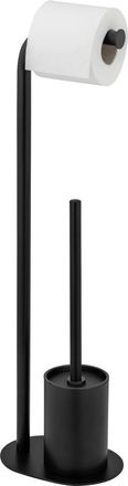 WENKO Stand WC-Garnitur Mod. Levante freistehend schwarz lackierter Stahl mit Toilettenpapierhalter und WC-Bürste 23 x 63 x 17 cm schwarz