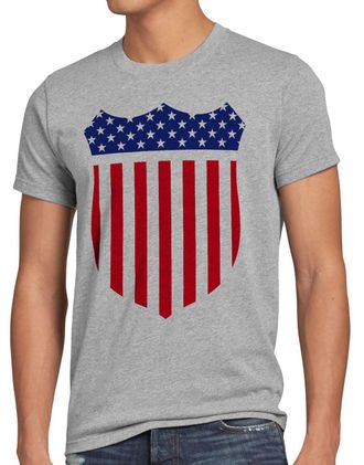 style3 USA Amerika Medal Medaille Wappen Flagge Herren T-Shirt, Gr&ouml;&szlig;e:4XL, Farbe:Grau meliert